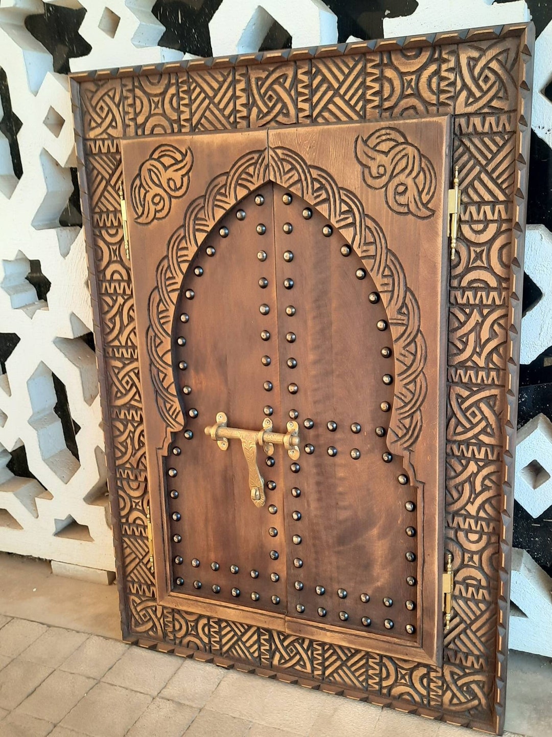 Brown Hand Carved Rustic Window, Vintage Style Wall Decor Window ...