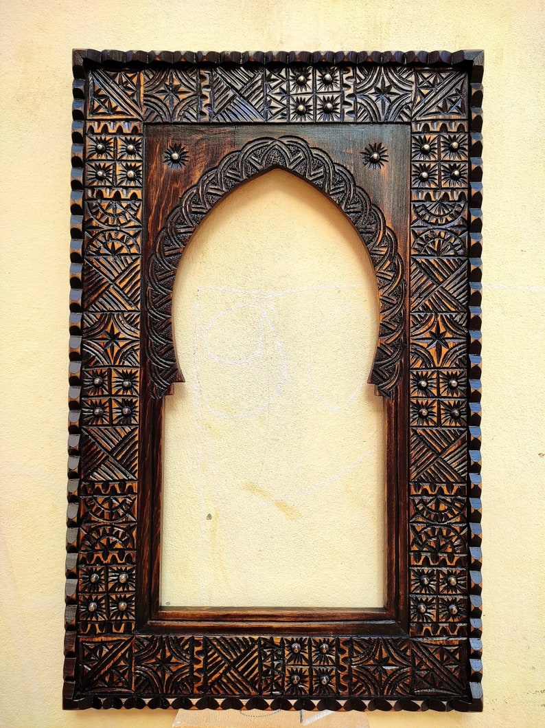Moroccan Hand Carved Wooden Mirror Frame Vintage Style - Etsy