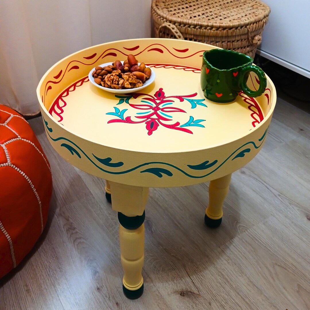 Hand Painted Floral Accent Table - Detachable Wooden Balcony Table ...