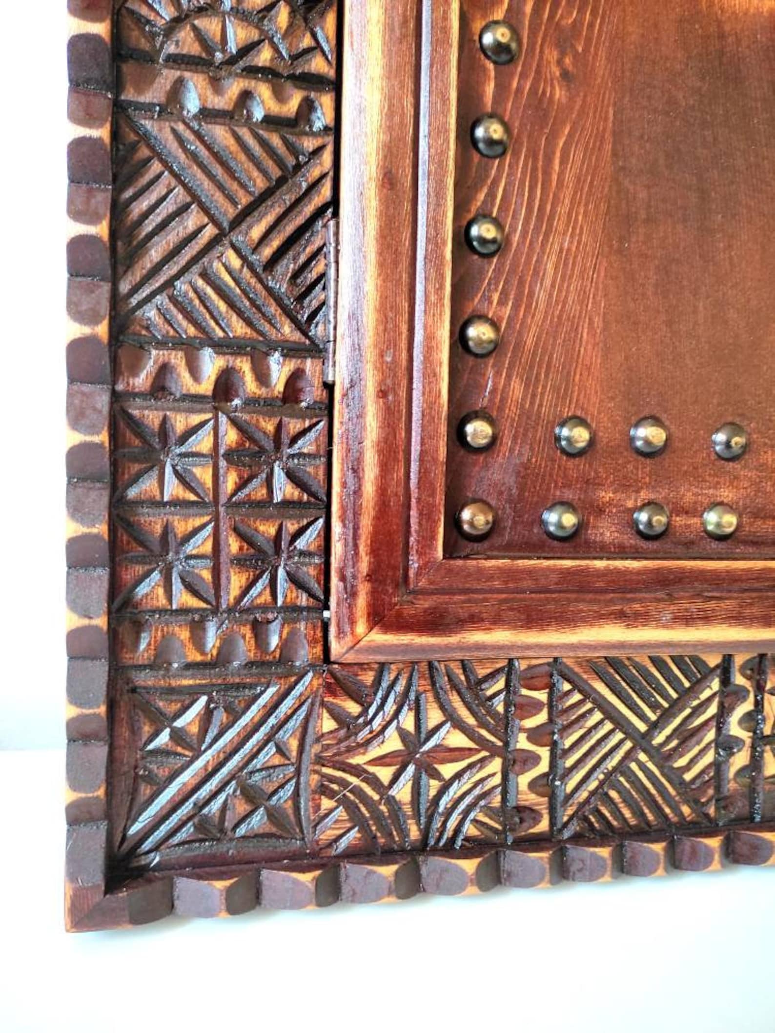 Customized Hand Carved Wooden Window With Vintage Style Brass - Etsy