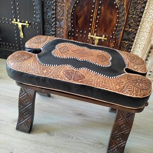 Black Arabesque Stool, Camel Saddle Stool in Moroccan Style With ...