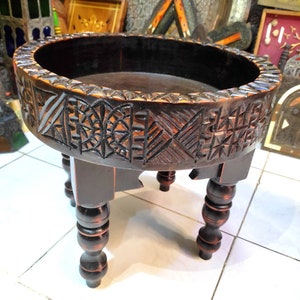 Moroccan Vintage Style Wooden Table, Engraved Copper Tray, Arabian Side ...