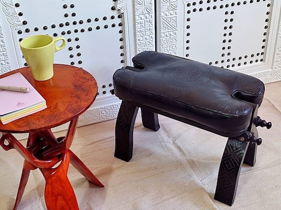 Black Leather Footstool Ottoman Bench Seat Moroccan Wooden Stool With Black Genuine Leather Cushion Soft Footrest Middle Easte Seat. Etsy