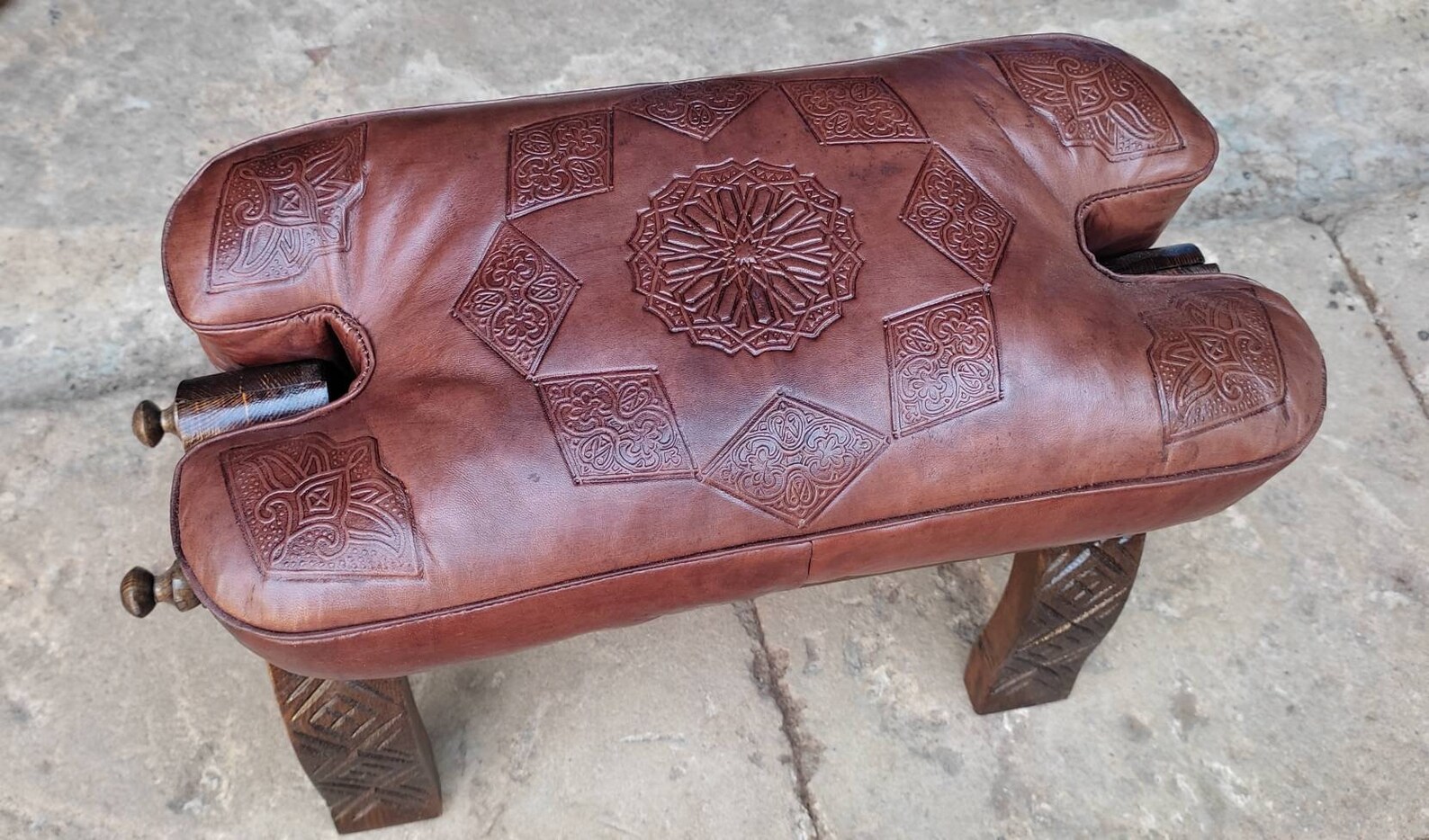 Handmade Moroccan Footstool Carved Wooden Stool With Genuine | Etsy