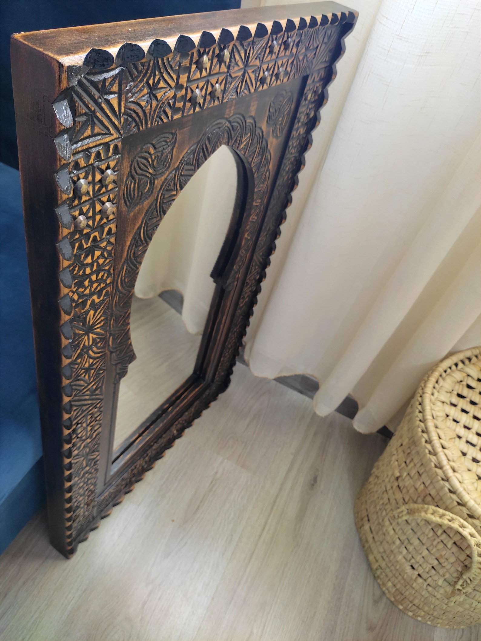 Moroccan Hand Carved Wooden Mirror Frame - Vintage Style Mirror Frame ...