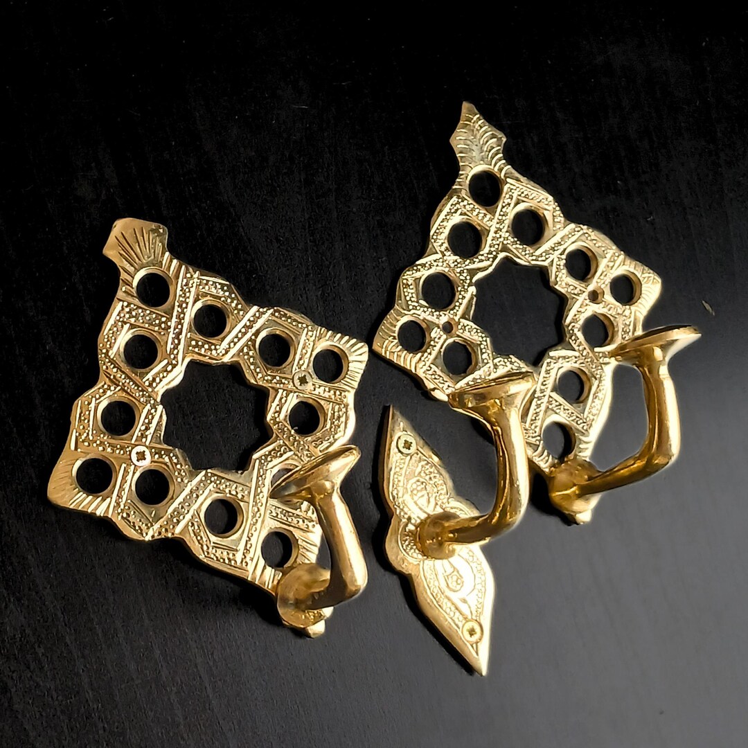 Selection of 3 Moroccan Style Brass Hooks, Engraved Brass Hooks, Heavy ...