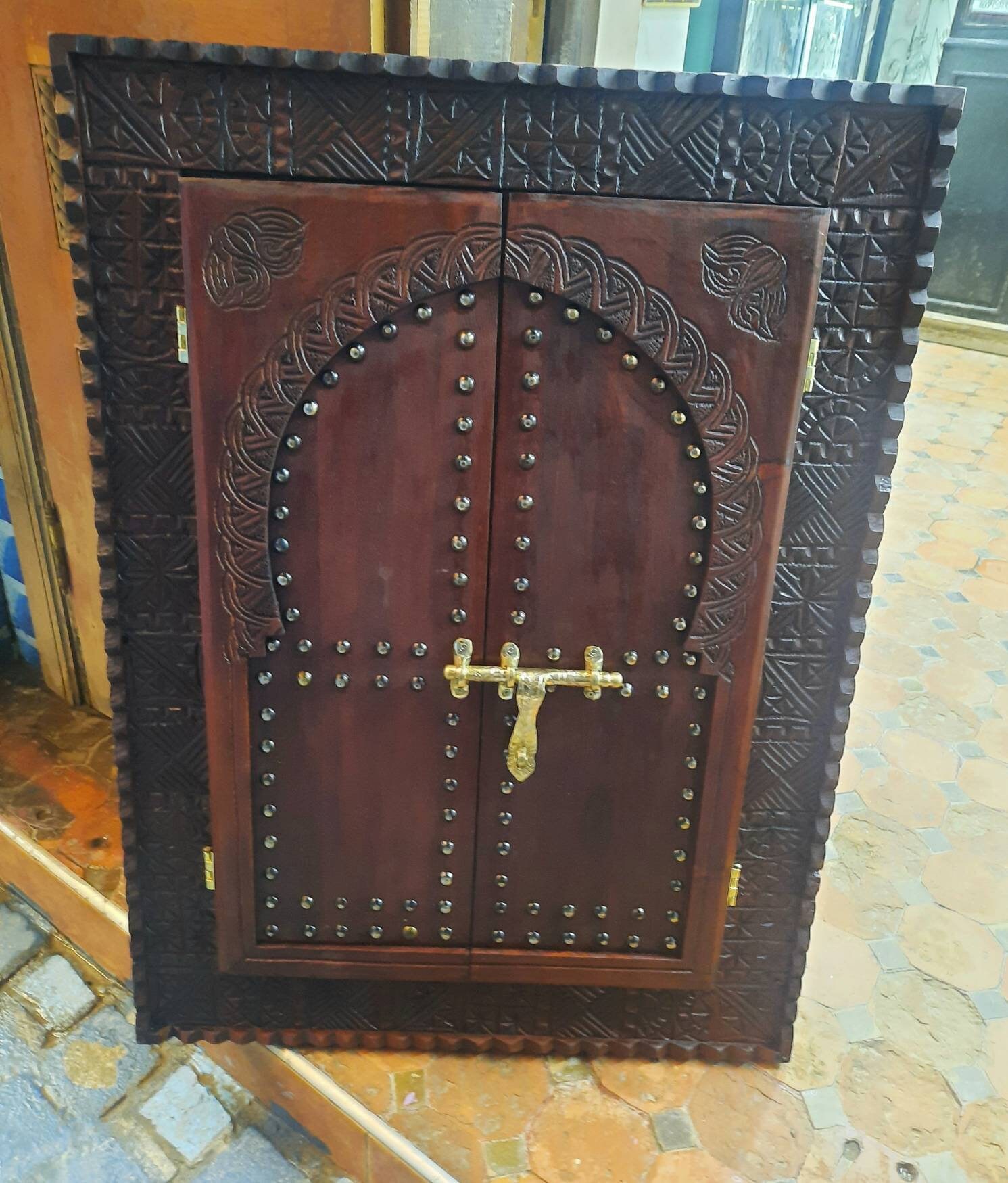 Moroccan Vintage Style Carved Window Frame Wooden and Brass - Etsy