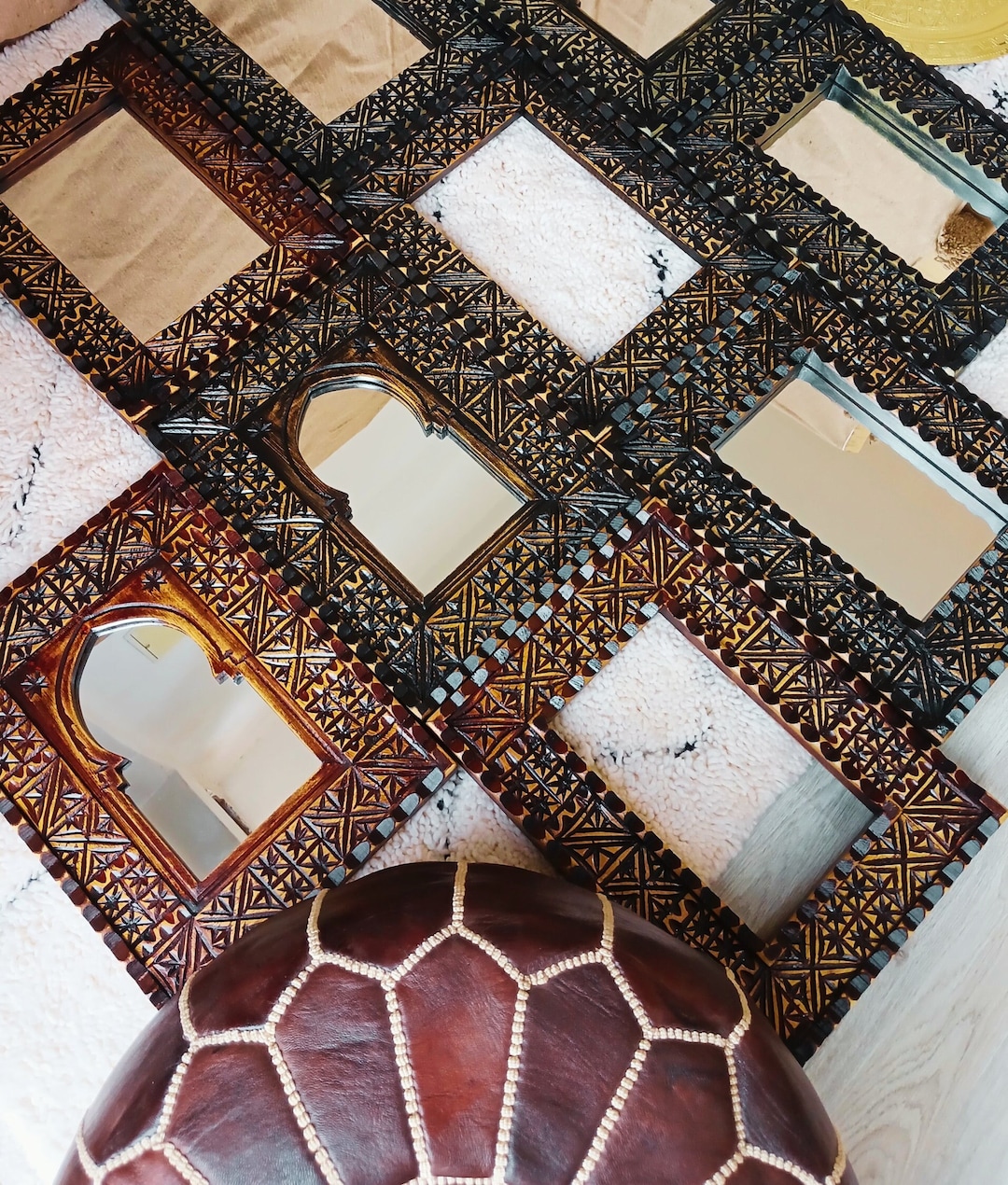Assorted Small Mirrors, Moroccan Vintage Style Mirrors, Handcarved With ...