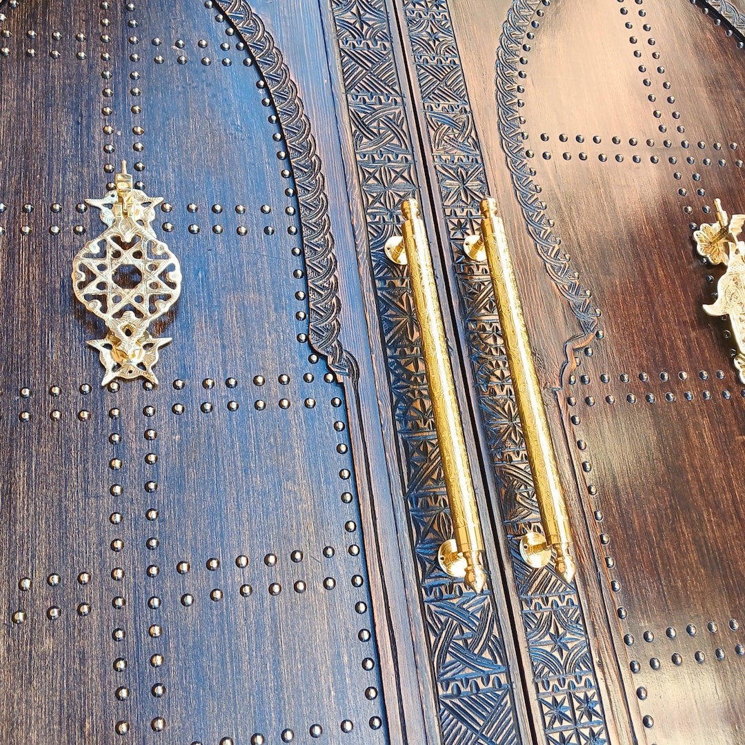 Full Brass Antique Door Handle, Engraved Solid Pure Brass Door Handles ...