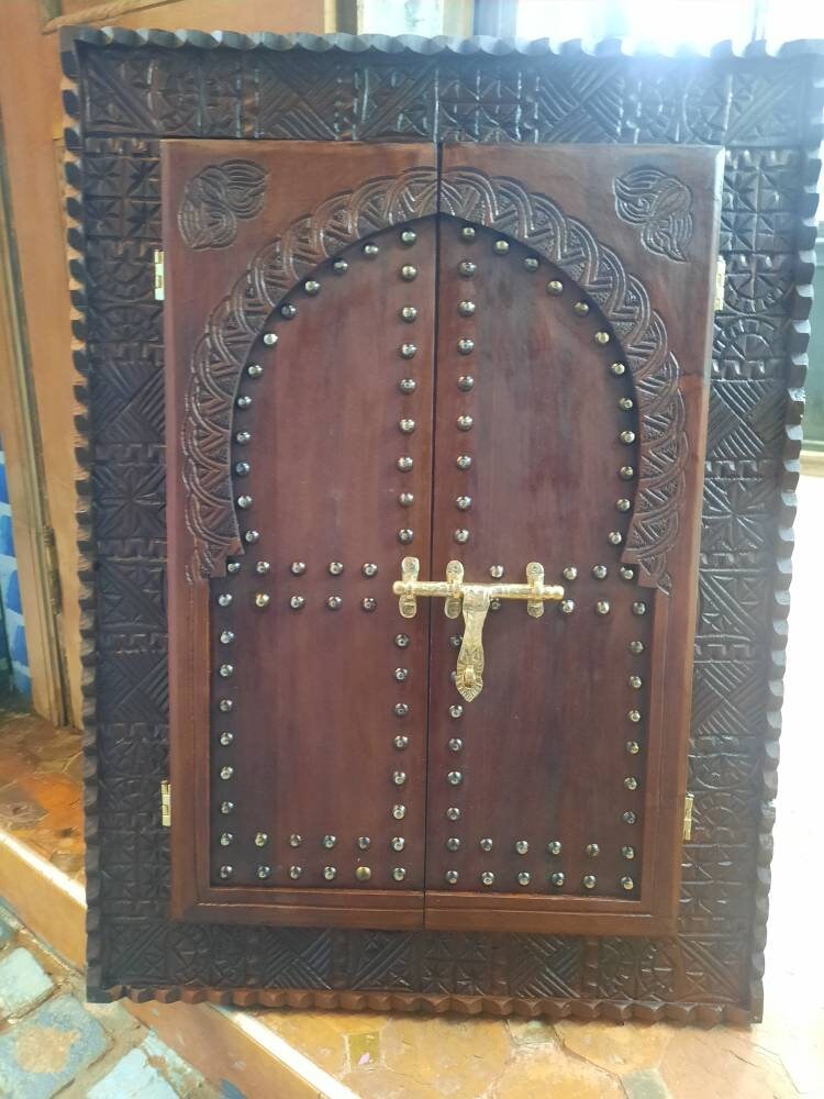 Moroccan Vintage Style Carved Window Frame Wooden and Brass - Etsy