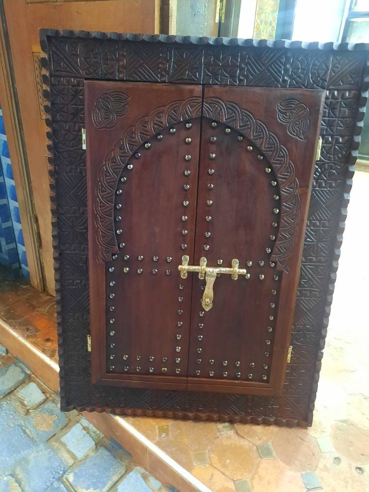 Moroccan Vintage Style Carved Window Frame Wooden and Brass - Etsy