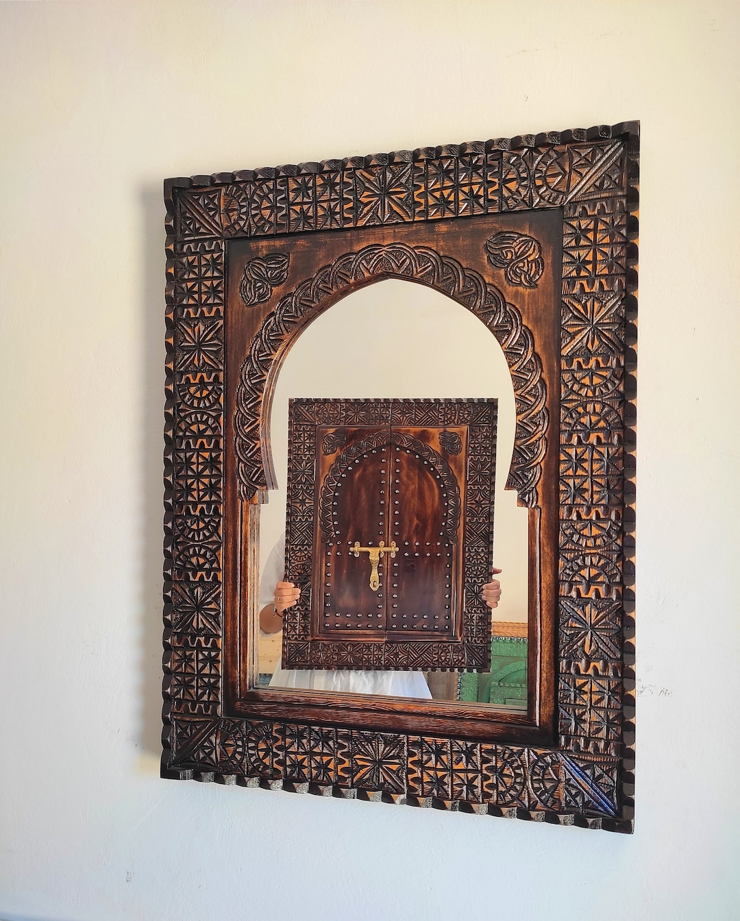 Gorgeous Hand Carved Wooden Mirror, Available in Different Colors and ...