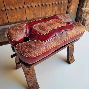 Black Arabesque Stool, Camel Saddle Stool in Moroccan Style With ...