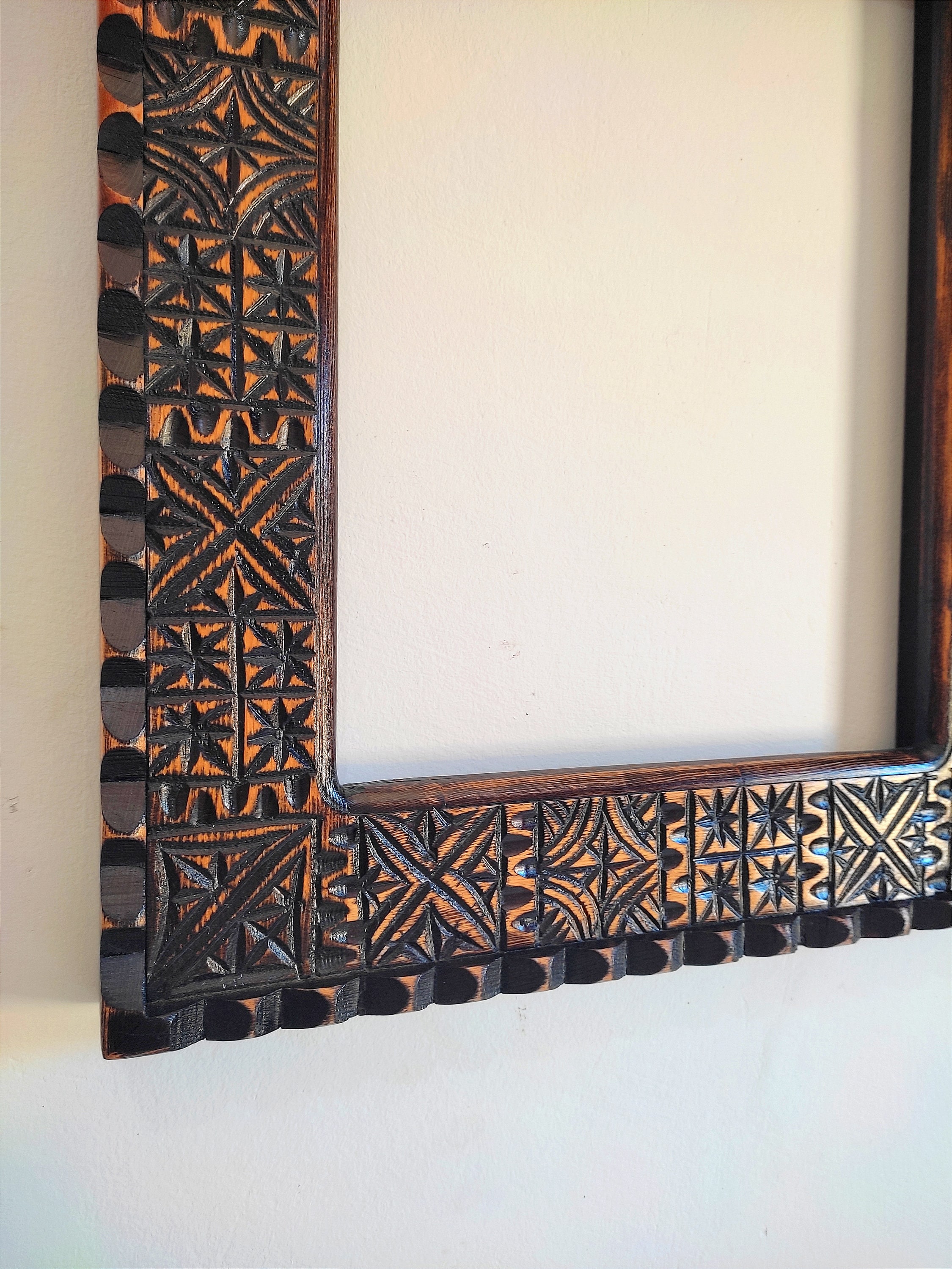 Hand Carved Frame in Moroccan Vintage Style - Wooden Art Mirror Frame ...