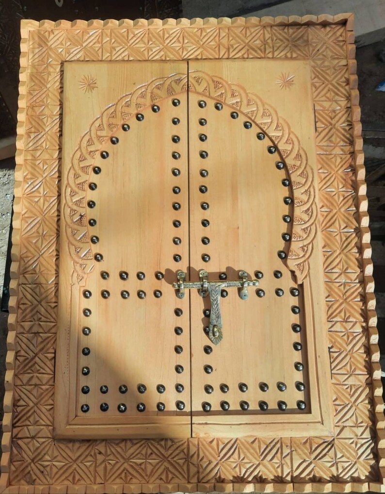 Customized Hand Carved Wooden Window With Vintage Style Brass - Etsy