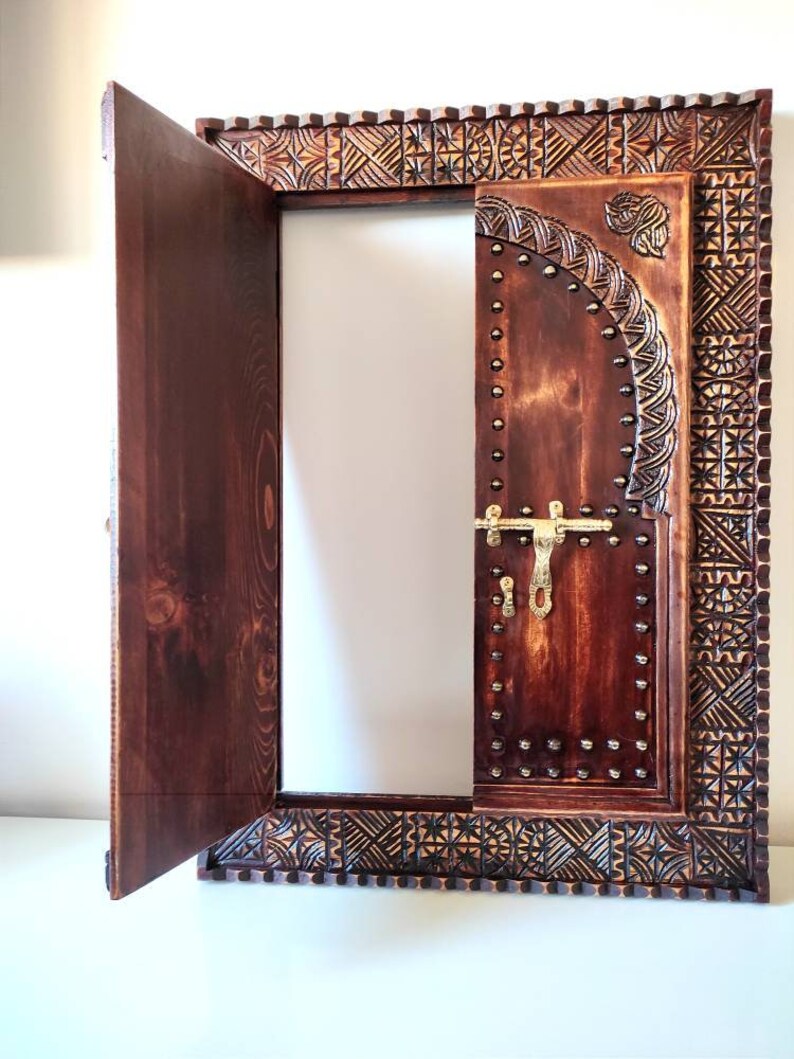 Customized Hand Carved Wooden Window With Vintage Style Brass | Etsy