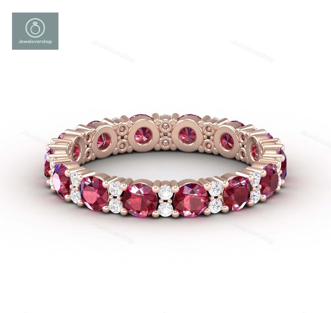 Ruby Wedding Ring Natural Ruby Ring Full Eternity Band | Etsy