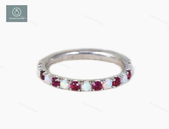 Ruby and Opal Ring Ruby Gemstone Ring White Opal Ring Ruby - Etsy UK