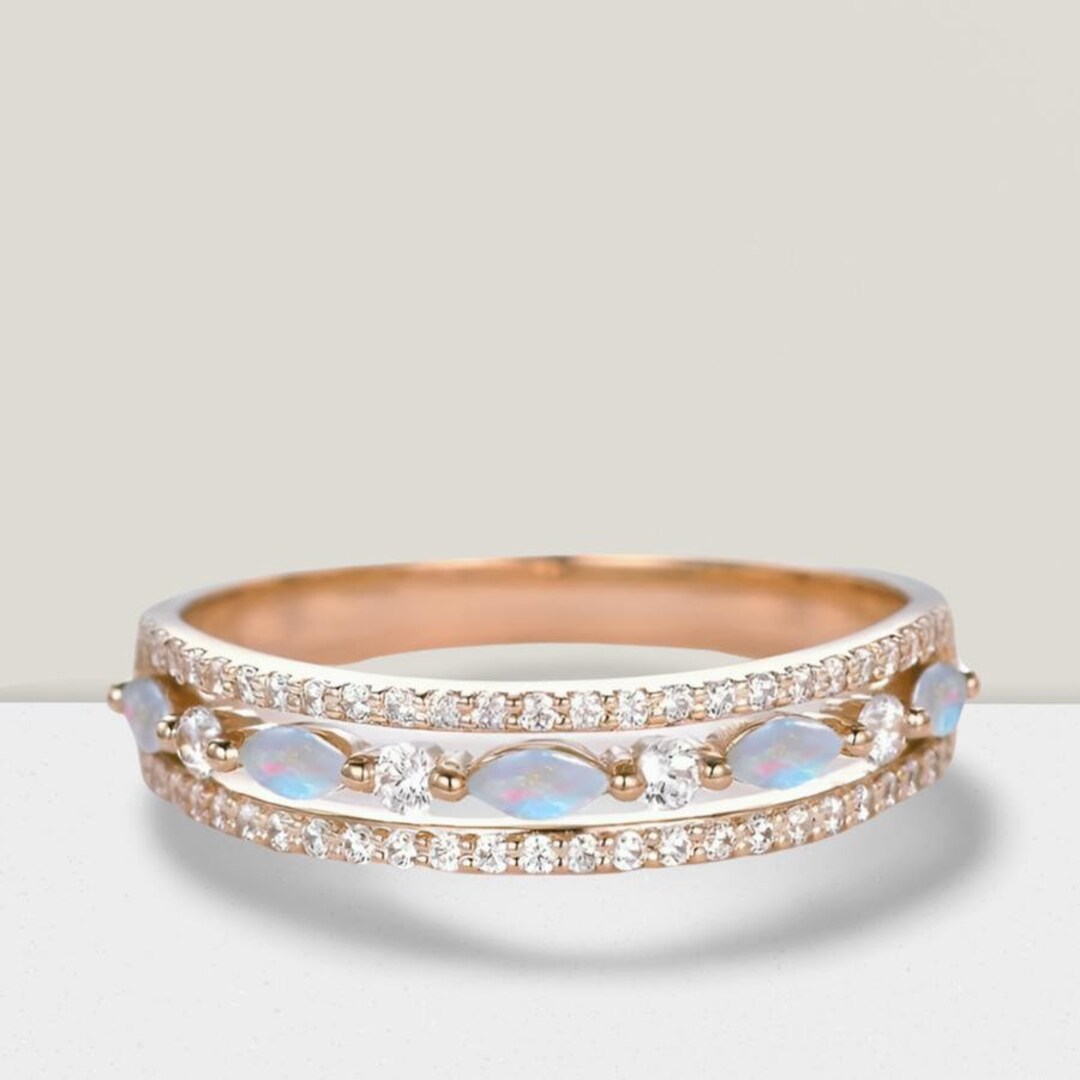 Opal Ring, Vintage Opal Band, Opal Wedding Band, Rose Gold Opal Ring ...