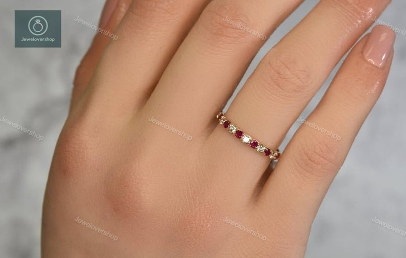 Ruby Diamond Ring 14K Gold Ruby Ring Natural Ruby Band Ruby | Etsy