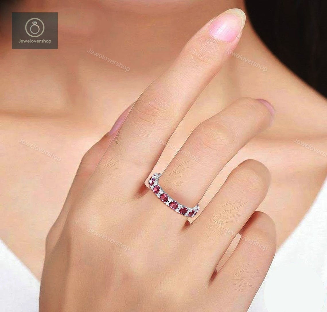 Ruby Wedding Ring Natural Ruby Ring Full Eternity Band | Etsy