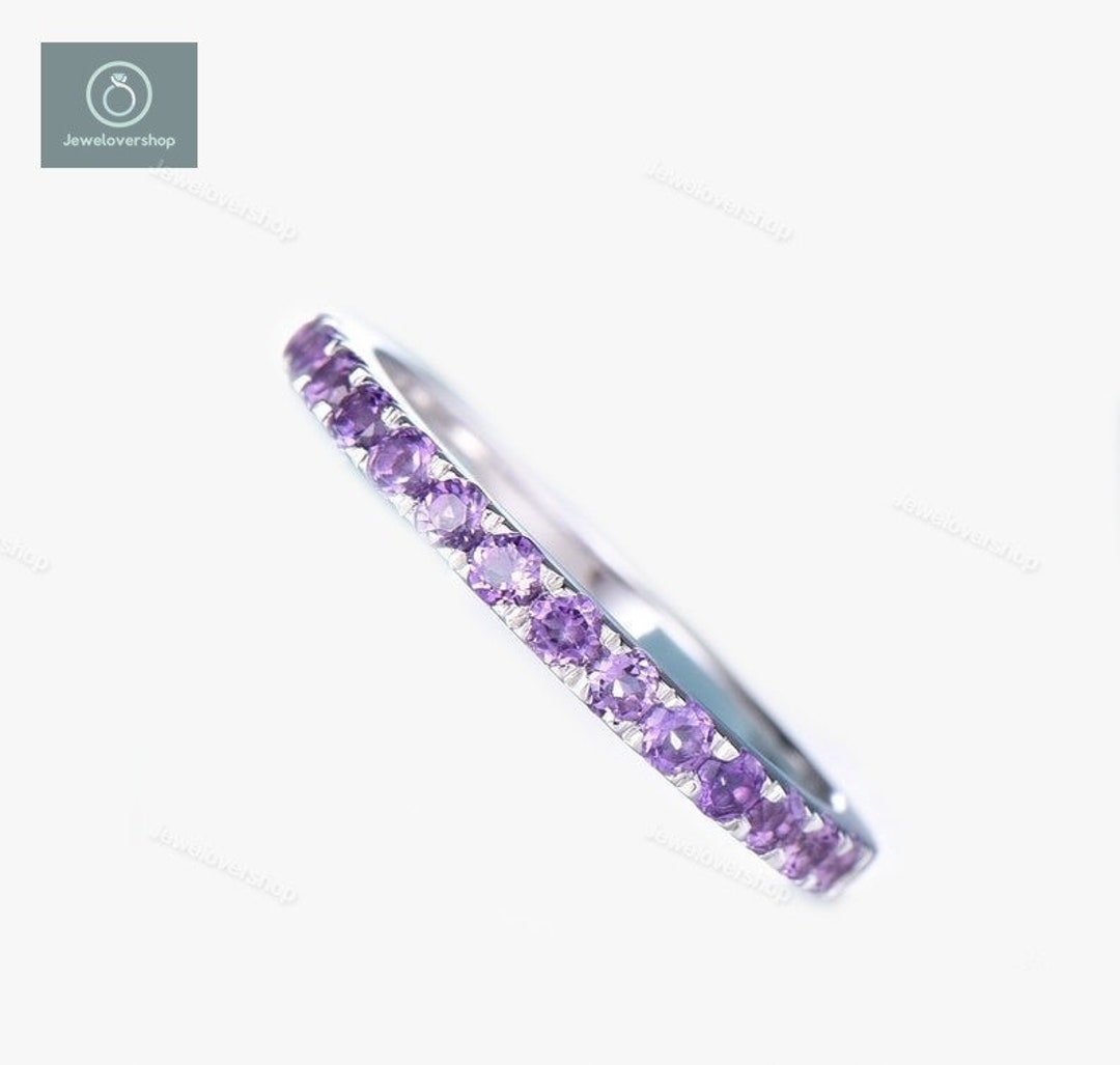 Natural Amethyst 14K White Gold Thin Band, Dainty Amethyst Birthstone ...