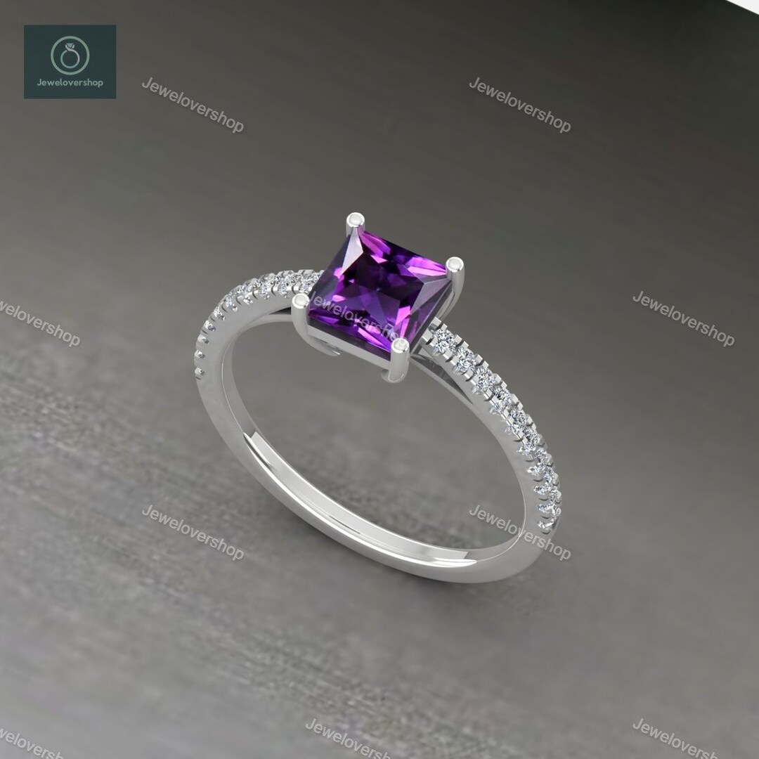 Natural Amethyst Ring, Princess Cut Amethyst, Promise Ring, February ...