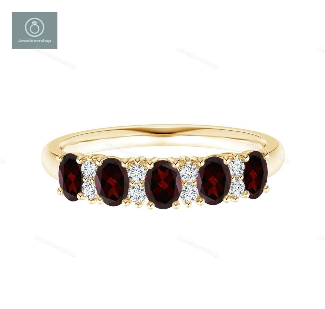 Granat Ring, Diamant Granat Ring, 14K Gold Granat Ring, Januar ...