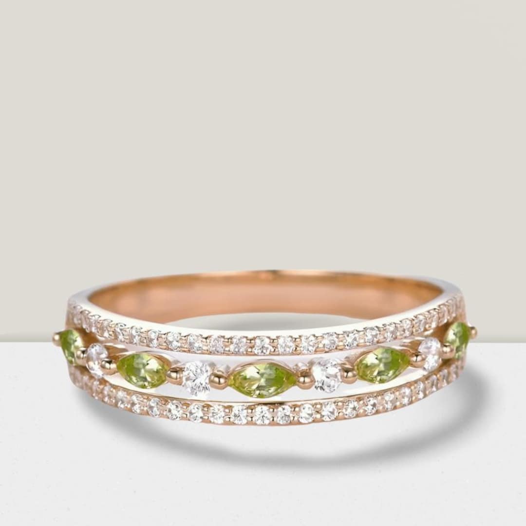 Diamond Peridot Ring: 14K Yellow Gold Half Eternity Band - Etsy
