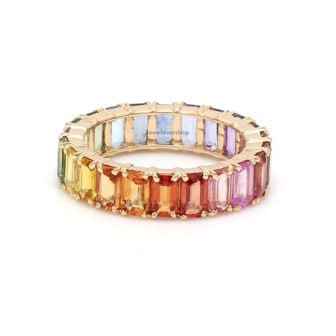 18K Yellow Gold Multi Sapphire Ring, Natural Colorful Gemstone Ring ...