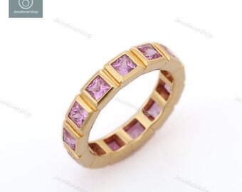 Pink Sapphire Infinity Ring/ Pave Sapphire Full Eternity Wedding Band ...