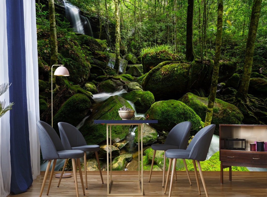 Waterfall WALL MURAL, Forest Wallpaper, River Wallpaper, Large Photo ...