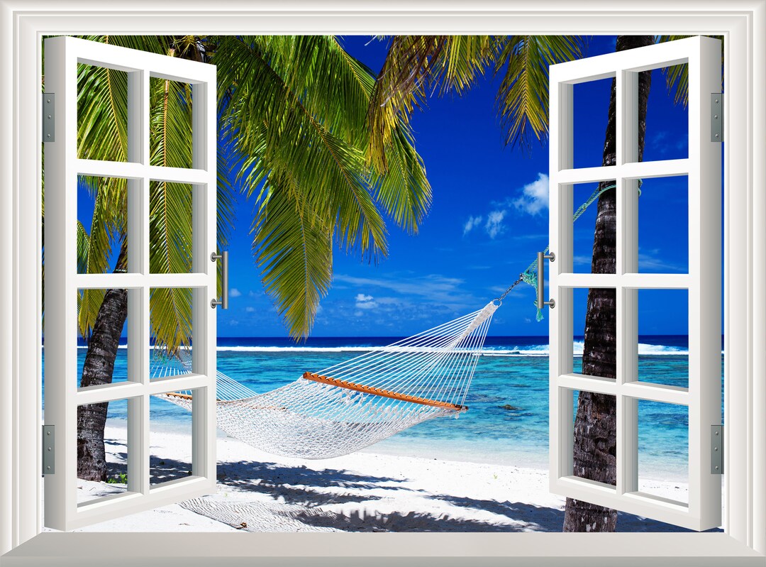 Tropical Beach 3D Window View Wall Decal: Paradise Ocean Vinyl Mural - Etsy