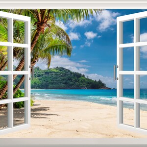 Beach Wall Sticker 3D Window View Beach Wall Decal Removable Vinyl Art ...