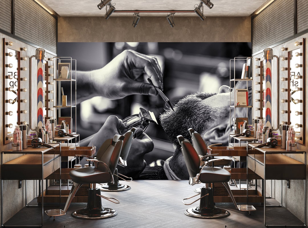 3D Barber Shop Wallpaper Tools Wall Mural Decal Mural Photo Sticker ...