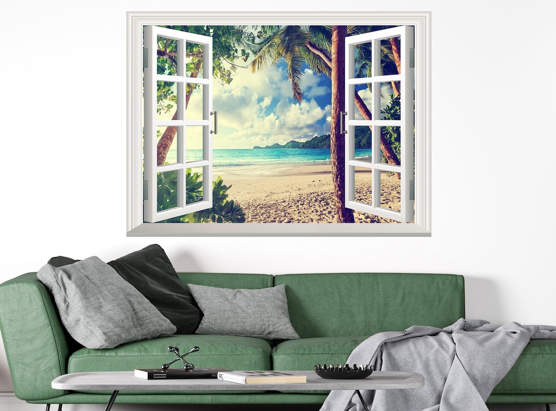 3D Beach Window View Wall Decal: Palm Ocean Vinyl Mural - Etsy