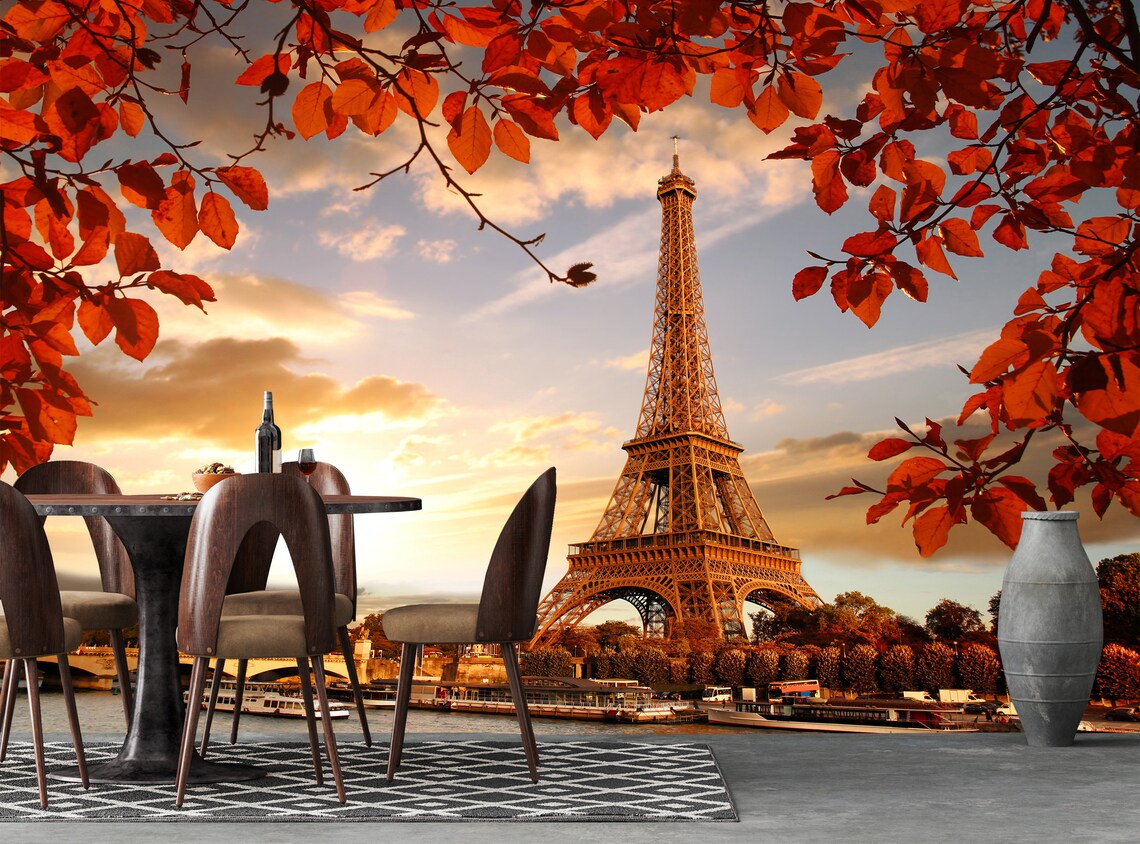 Autumn Paris Decor Paris Wallpaper Paris Wall Mural Eiffel - Etsy