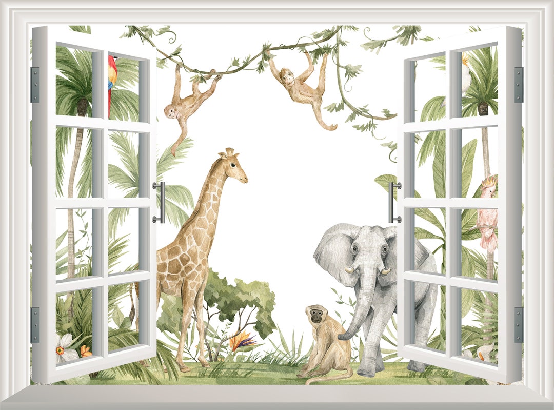 Watercolor Safari Animals Wall Decal: 3D Jungle Window Nursery Decor - Etsy