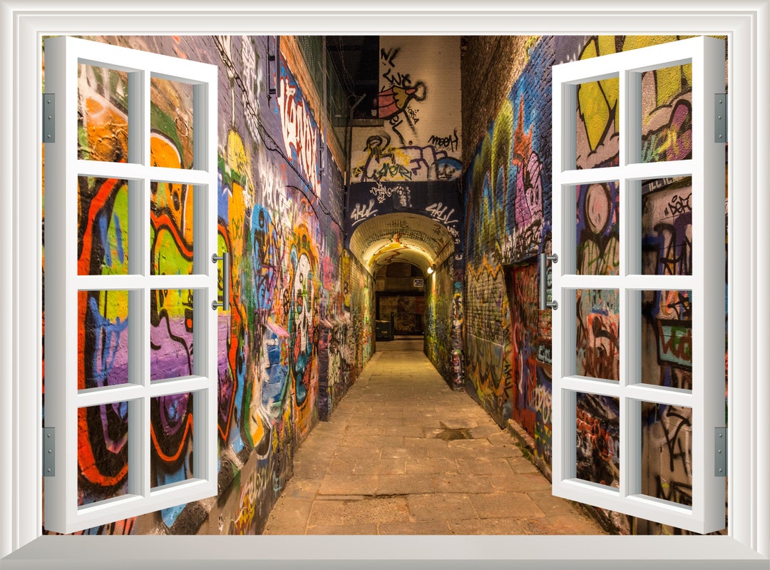 3D Graffiti Street View Wall Decal: Removable Vinyl Mural - Etsy