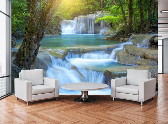 Waterfall WALL MURAL Forest Wallpaper Rainforest Wallpaper | Etsy