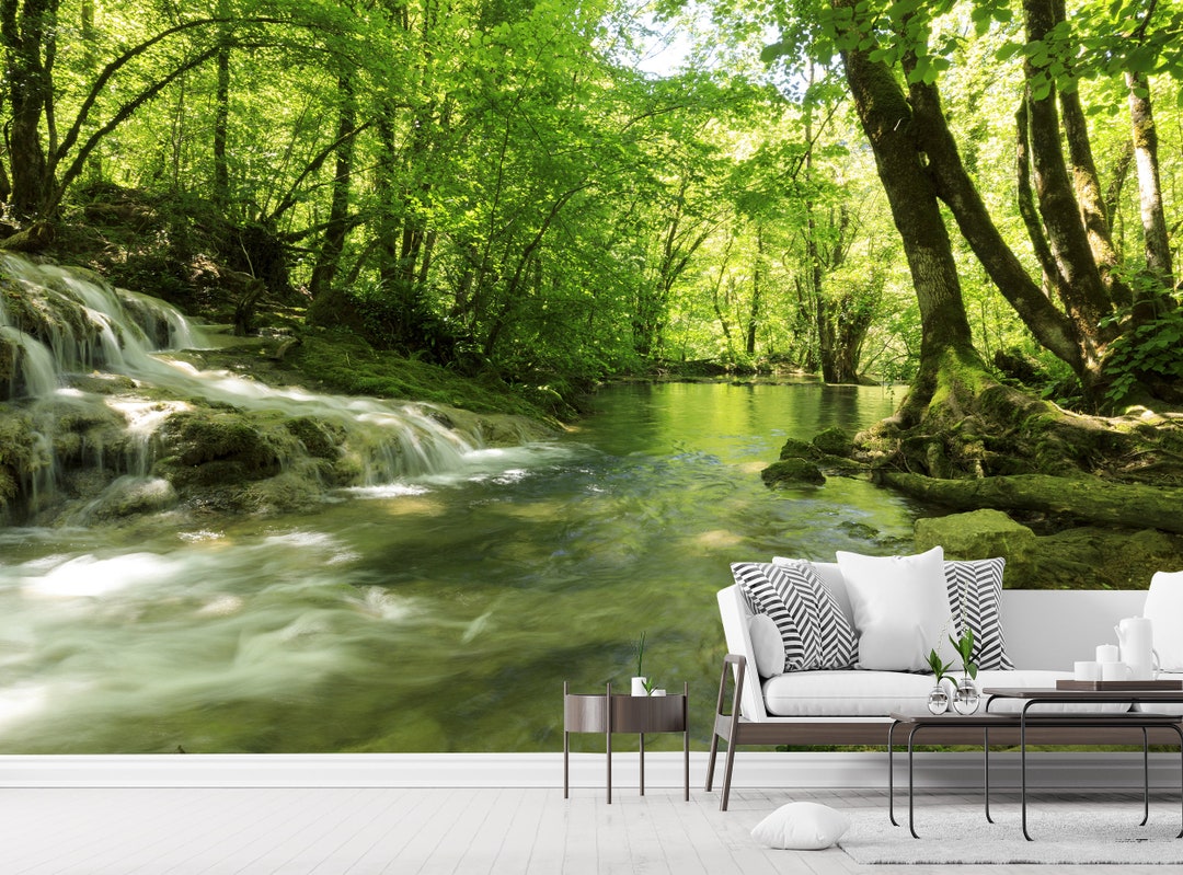 Waterfall Forest Wall Mural: Peel & Stick River Wallpaper - Etsy