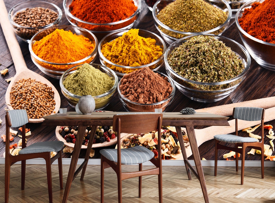 Food Wallpaper - Peel and Stick Spices Herbs Removable Restaurant Wall ...