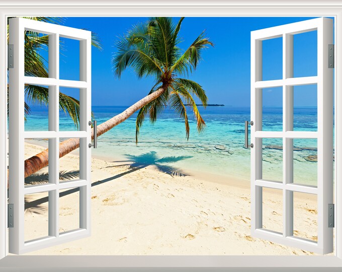 Beach Wall Decal Tropical Beach Wall Decal Ocean Window Mural Decals ...