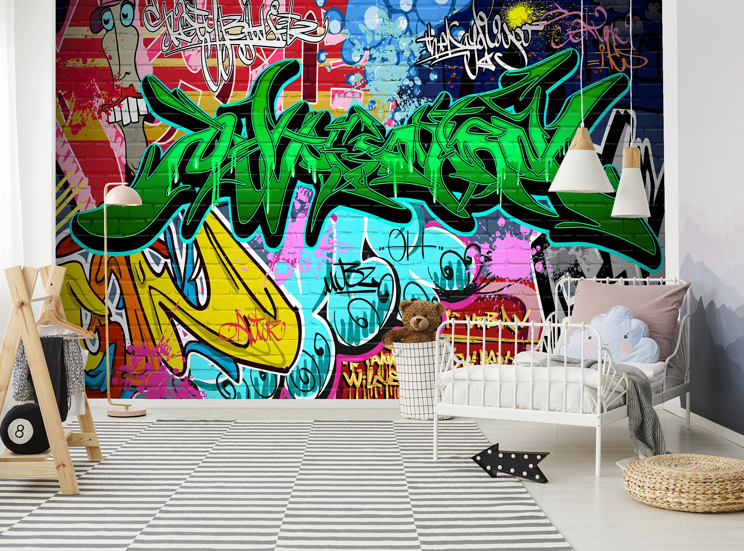 Graffiti Peel and Stick Wallpaper / Graffiti Wallpaper / | Etsy