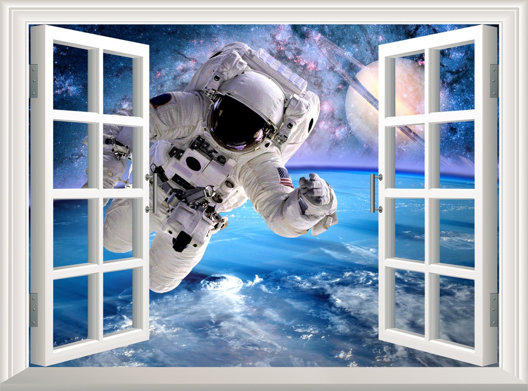 Spaceman 3D Window View Wall Decal: Space Vinyl Art Mural - Etsy