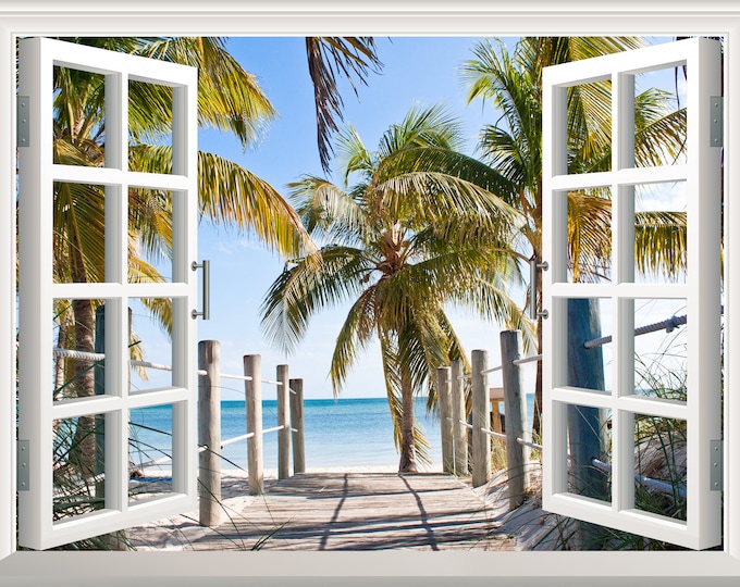 Beach Wall Decal Tropical Beach Wall Decal Ocean Window Mural Decals ...