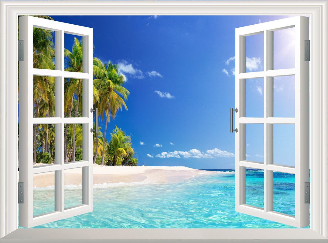 3D Beach Window View Wall Decal: Palm Tree Ocean Mural - Etsy
