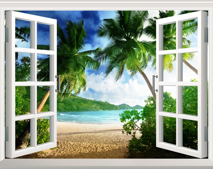Beach Wall Decal Tropical Beach Wall Decal Ocean Window Mural Decals ...