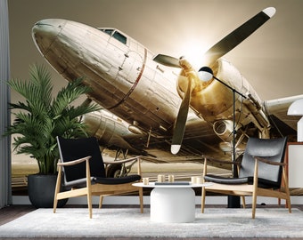Vintage Airplane Wall Mural / Retro Style / Aircraft Wallpaper/ Cockpit ...