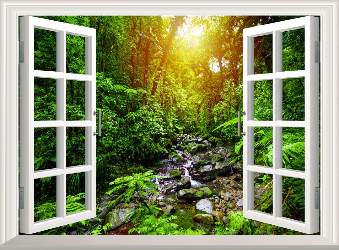 3D Jungle Window View Wall Decal: Rainforest Sunset Mural - Etsy Australia